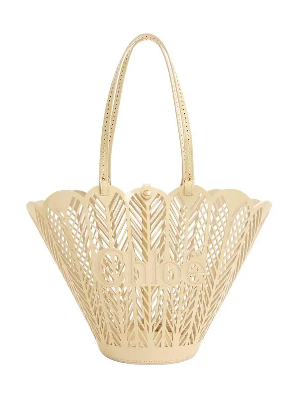 Chloé Soleil Patent Leather Basket Bag - White