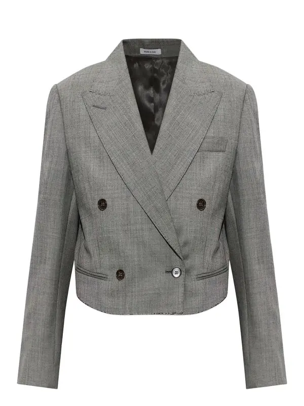 Alexander McQueen Cropped Wool Blazer With Frayed Hem - Grey