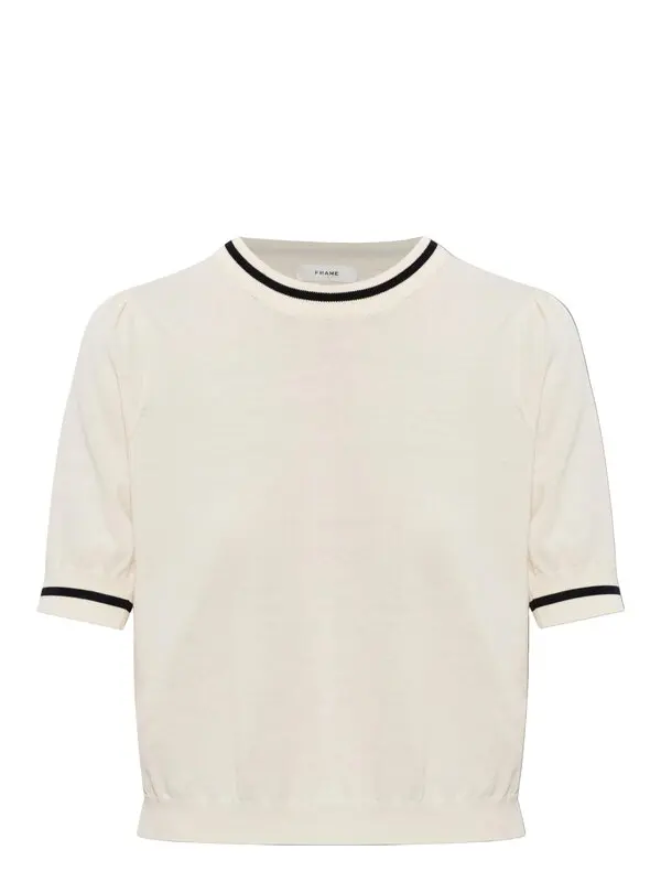 FRAME Short-sleeved Sweater With Contrast Trim - Cream