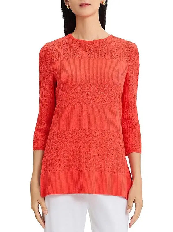 Misook Classic Lined Pointelle Soft Knit Tunic - Cherry Ember