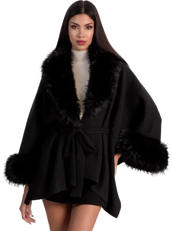 Alice + Olivia Joanne Wool Sweater Coat With Faux Fur Trim - Black