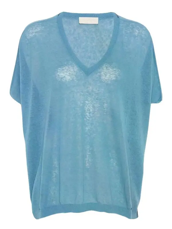 Momoni V-neck Fine-knit Sweater With Metallic Trim - Blue