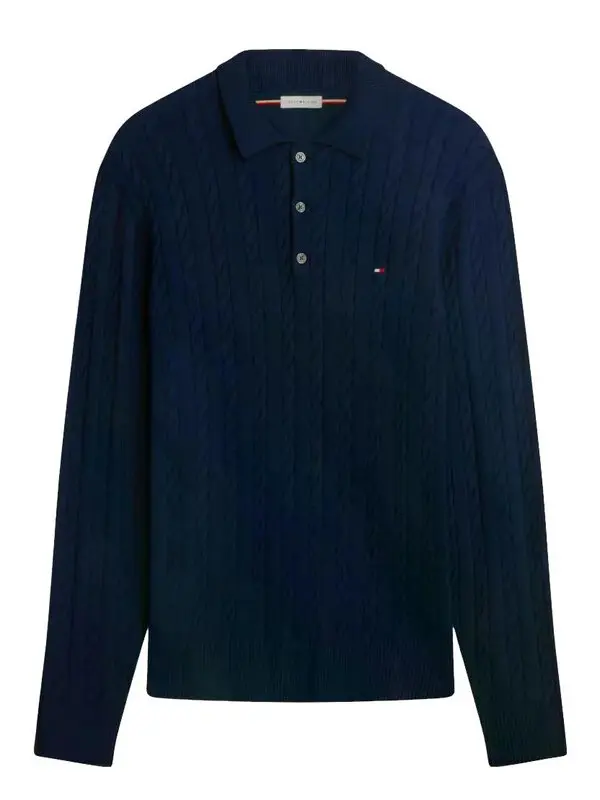 Tommy Hilfiger Cable Knit Polo Collar Sweater - Blue