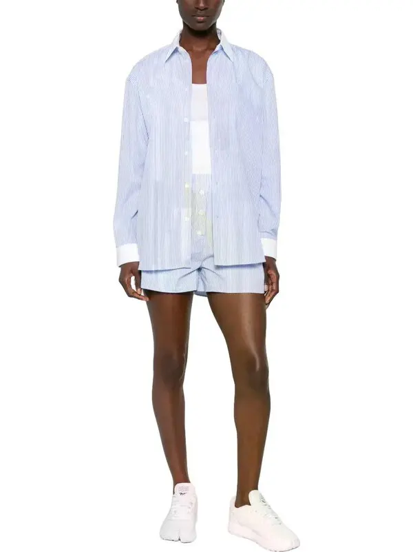SPORTY & RICH Striped Button-detail Shorts - Blue