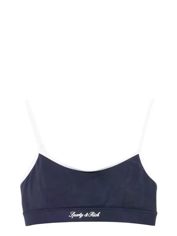 SPORTY & RICH Signature Logo Contrast-trim Sports Bra - Blue