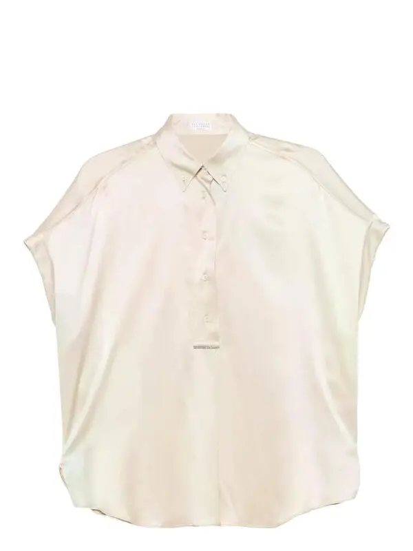 Brunello Cucinelli Sand Beige Monili Detail Short Sleeve Shirt - Neutrals