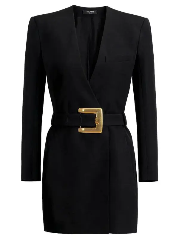 Balmain Short Belted Virgin Wool Dress - Black