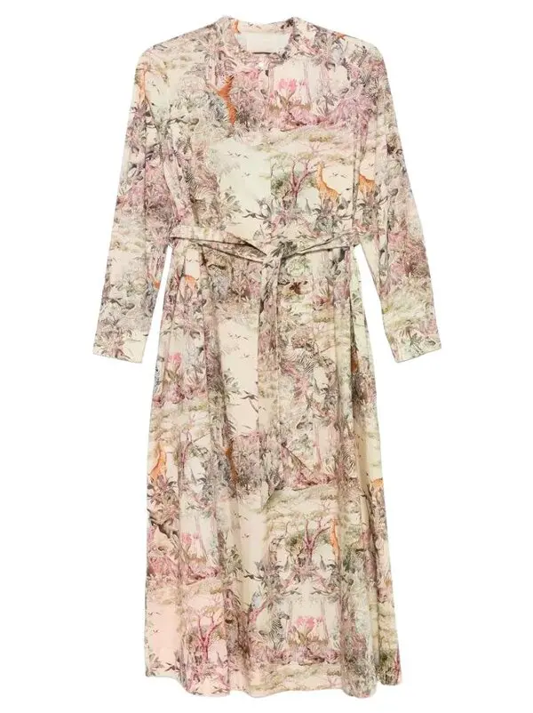 Momoni Lorina Animal-print Belted Midi Dress - Neutrals