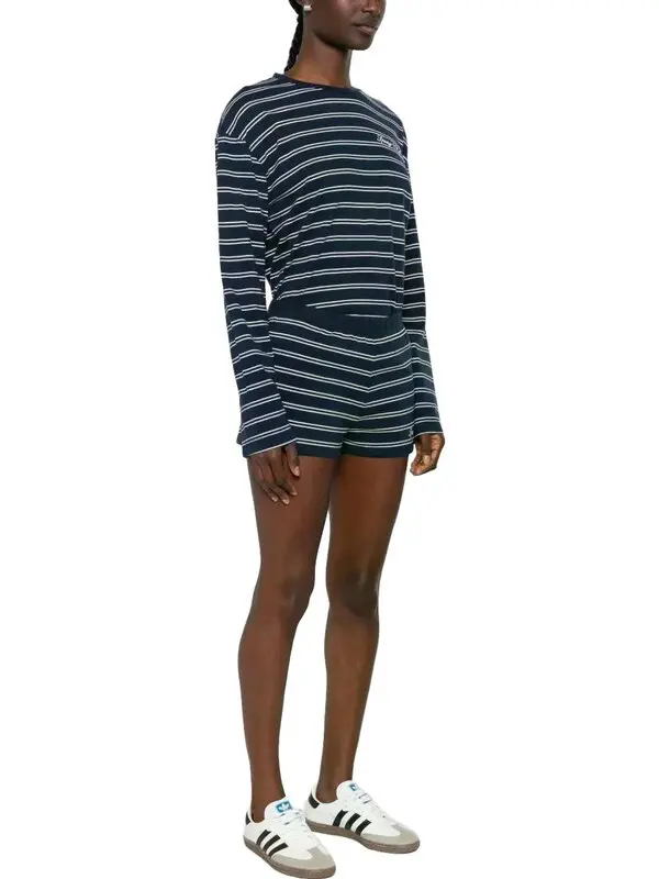 SPORTY & RICH Striped Logo-embroidered Shorts - Blue