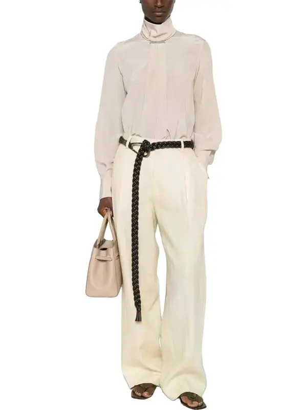 Brunello Cucinelli Monili-embellished High-neck Blouse - Neutrals