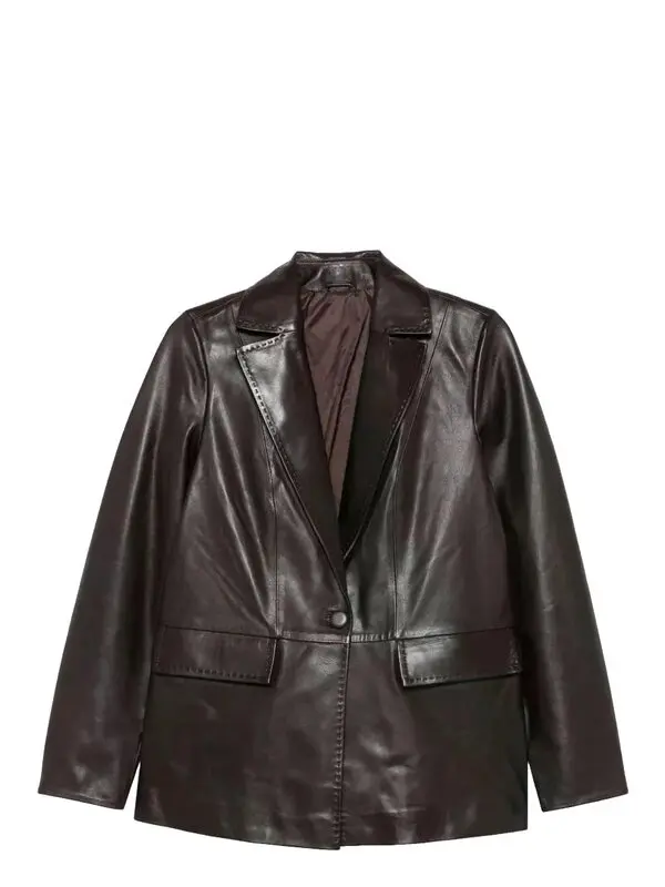 ADRIANNA FERETTI Leather Notched Lapel Jacket - Brown