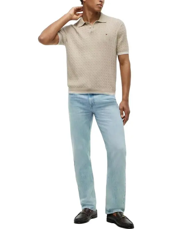 Tommy Hilfiger Cable-knit Short-sleeve Polo Shirt - Neutrals