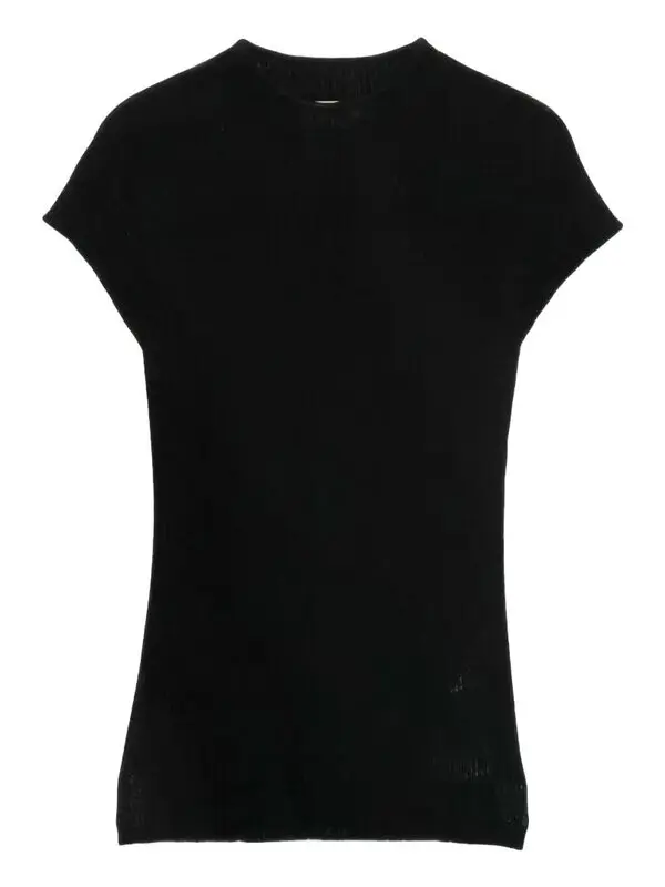 Momoni Ribbed Knit Cap-sleeve Wool T-shirt - Black