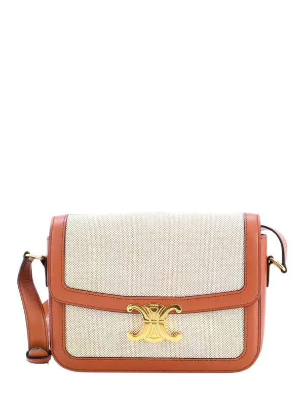 Celine Triomphe Shoulder Bag In Canvas And Leather - Brown