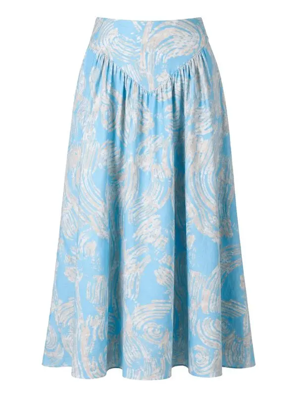 OH!ZUZA NIGHT&DAY Abstract Print Midi Skirt - Blue