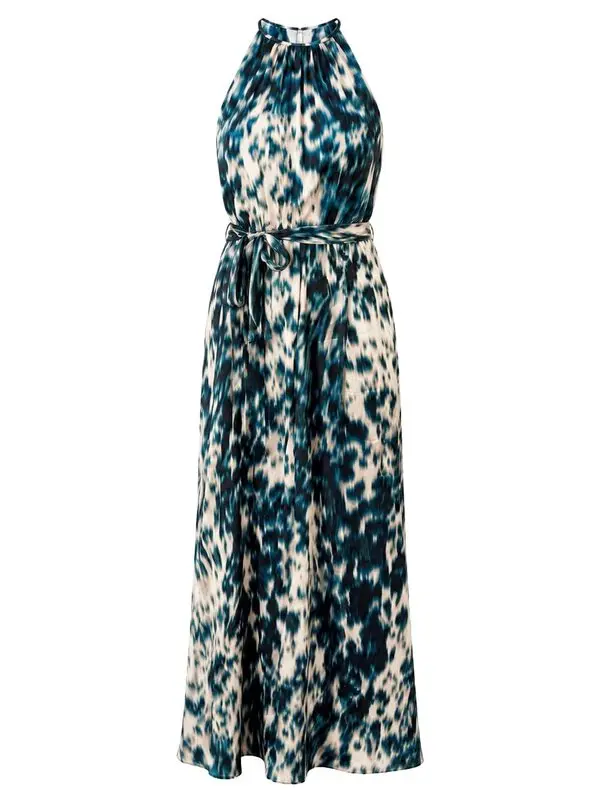 OH!ZUZA NIGHT&DAY Halterneck Printed Maxi Dress With Belt - Blue