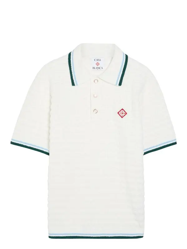 Casablanca Logo-appliquéd Bouclé Polo Shirt - White