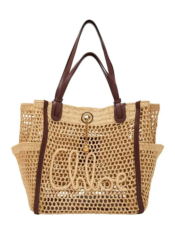 Chloé Iconic Logo Raffia Tote Bag - Sand