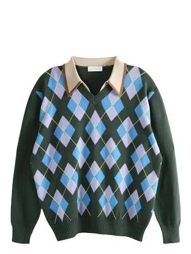 Dries Van Noten Argyle Polo Shirt - Forest