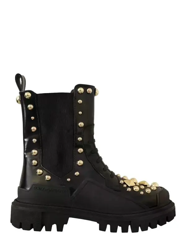 Dolce & Gabbana Studded Leather Combat Boots - Black