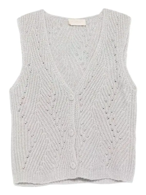 Momoni Hidari Wool Pointelle Knit Cardigan - Grey