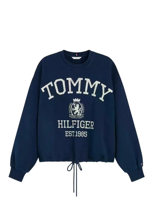Tommy Hilfiger Crest Logo Print Drawstring Hem Sweater - Blue