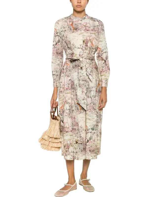 Momoni Lorina Animal-print Belted Cotton Midi Dress - Neutrals