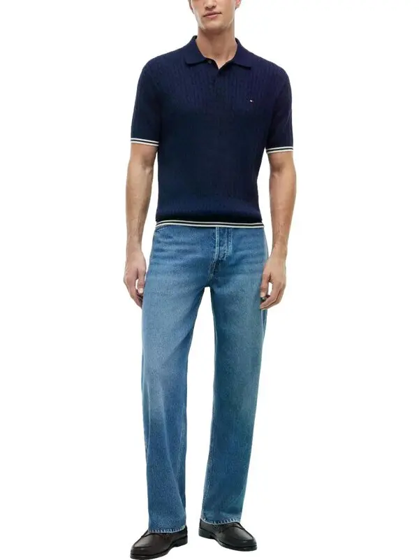 Tommy Hilfiger Cable-knit Short-sleeve Polo Shirt - Blue