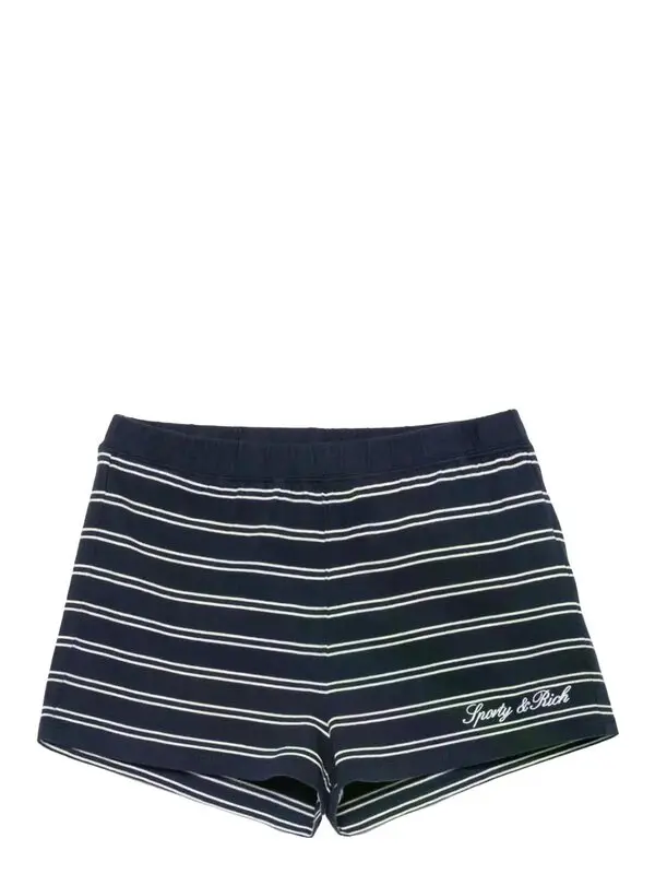SPORTY & RICH Striped Logo-embroidered Shorts - Blue