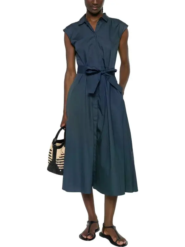 Marella Pesi Belted Cap-sleeve Midi Dress - Blue