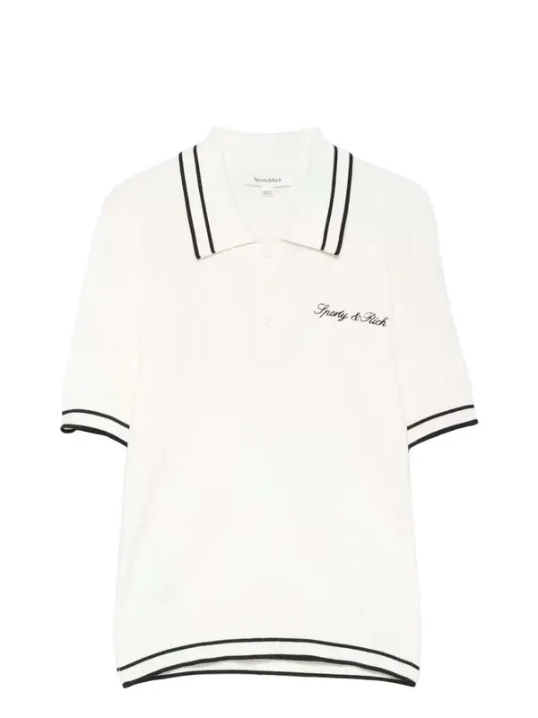 SPORTY & RICH Cable Knit Embroidered Polo Shirt - Neutrals