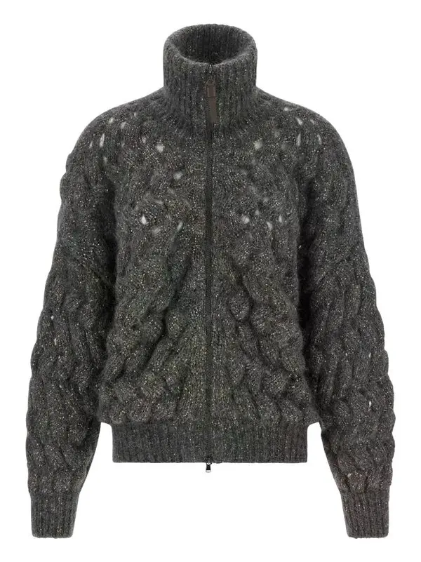 Brunello Cucinelli Dazzling Waves Sequin-embellished Cardigan - Grey