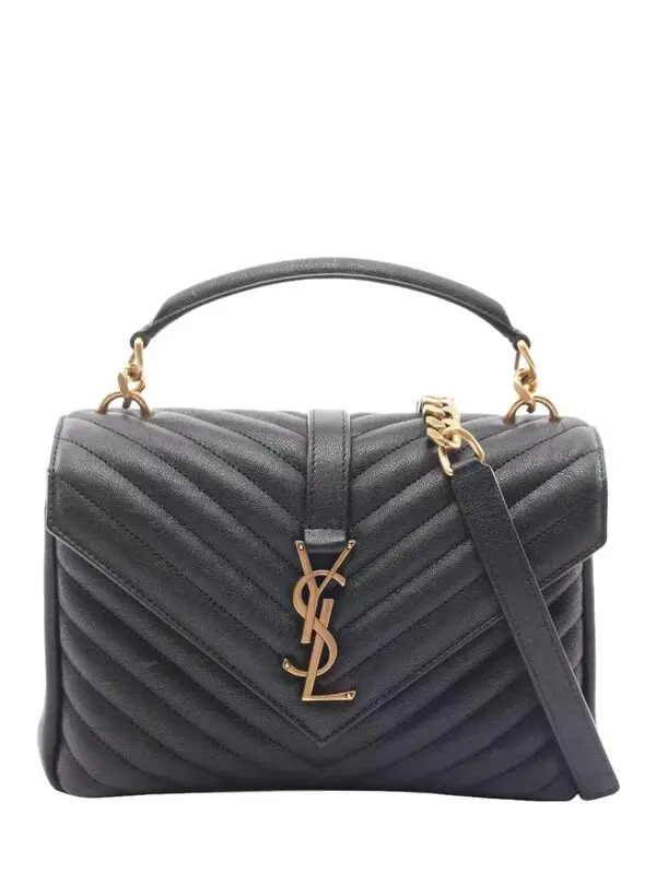 Saint Laurent College Chevron Quilted Handbag - Black