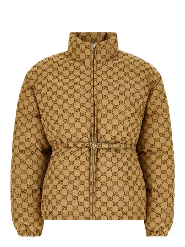 Gucci Gg Monogram Puffer Jacket With Belt - Multicolor