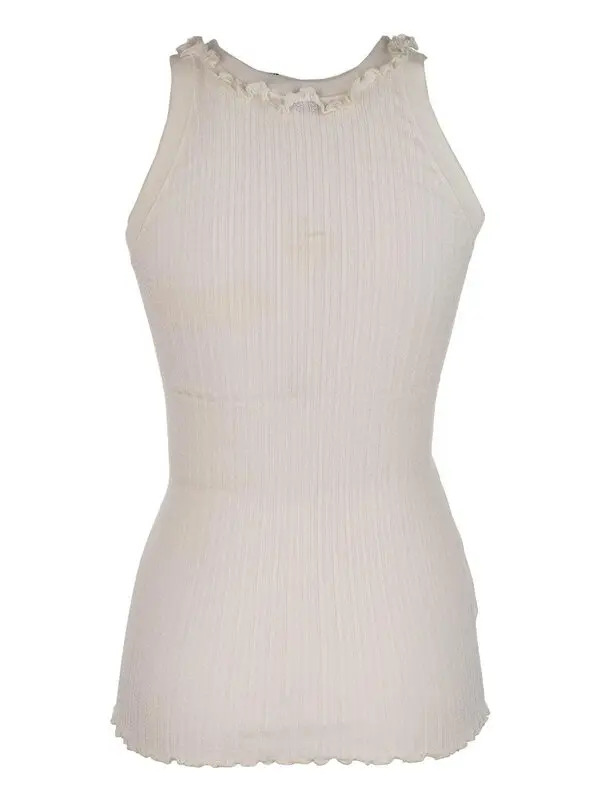 Miu Miu Ribbed Knit Tank Top With Ruffled Neckline - Multicolor