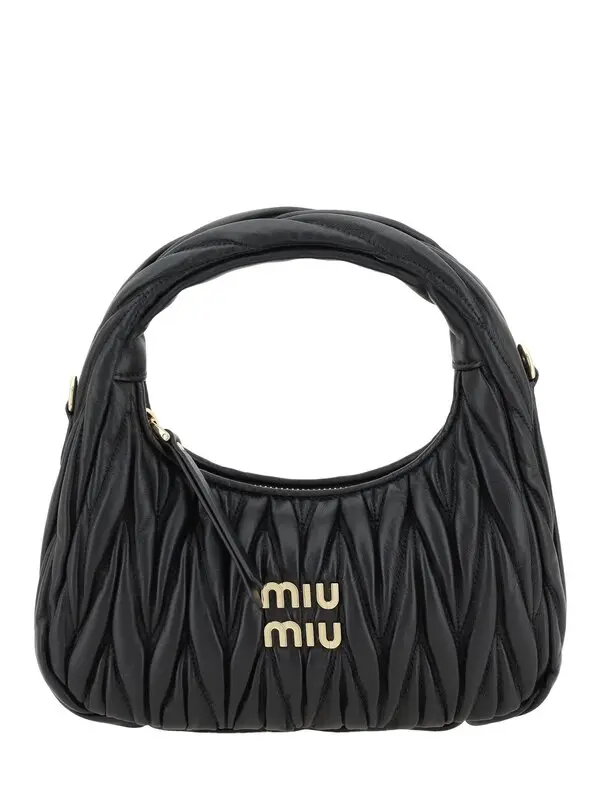 Miu Miu Matelassé Hobo Handbag - Black