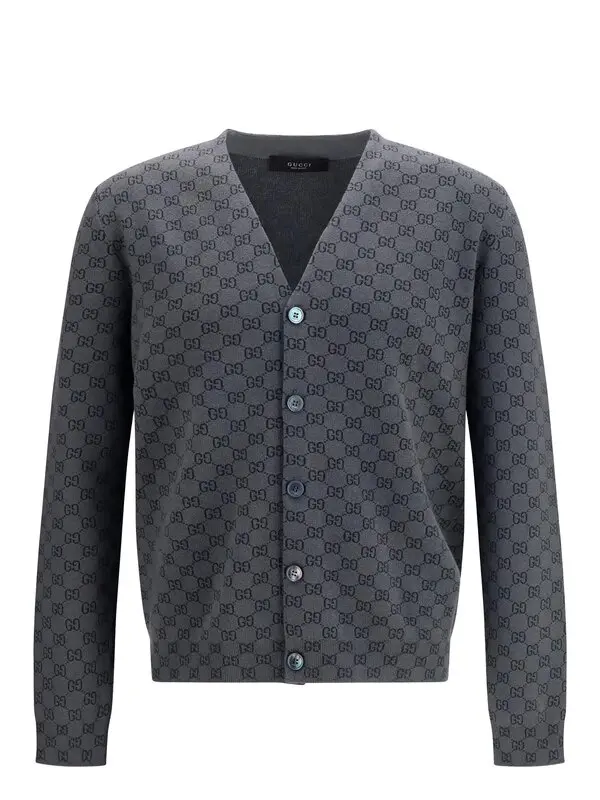 Gucci Silk And Wool Gg Print Cardigan - Gray