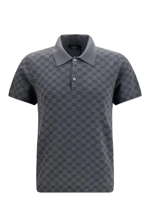 Gucci Gg Jacquard Wool And Silk Polo Shirt - Gray