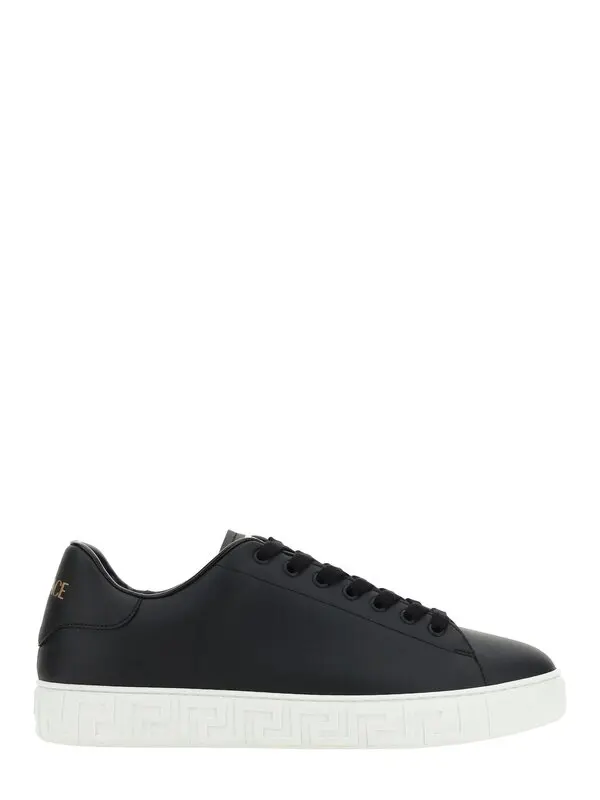 Versace Leather Lace-up Sneakers With Greca Pattern Sole - Black