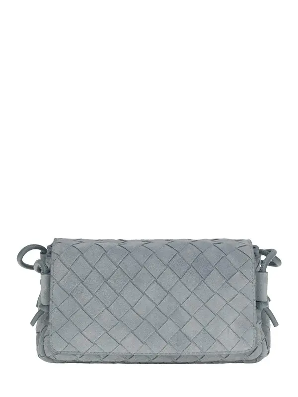 Bottega Veneta Suede Intrecciato Notturno Clutch - Blue