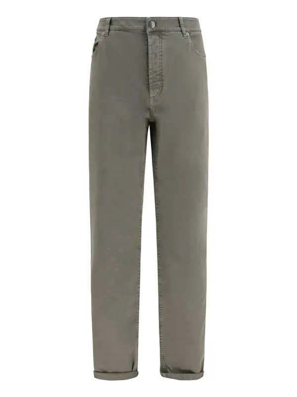 Brunello Cucinelli Cotton Jeans With Turn-up Hem - Green