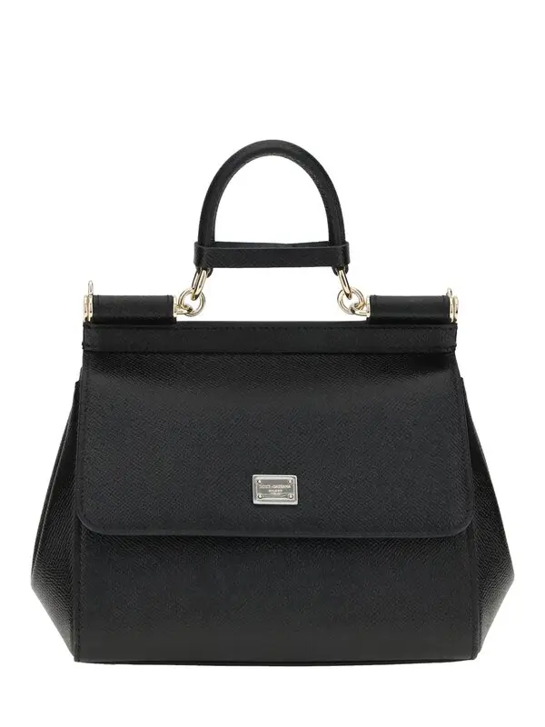 Dolce & Gabbana Leather Handbag With Top Handle And Shoulder Strap - Black