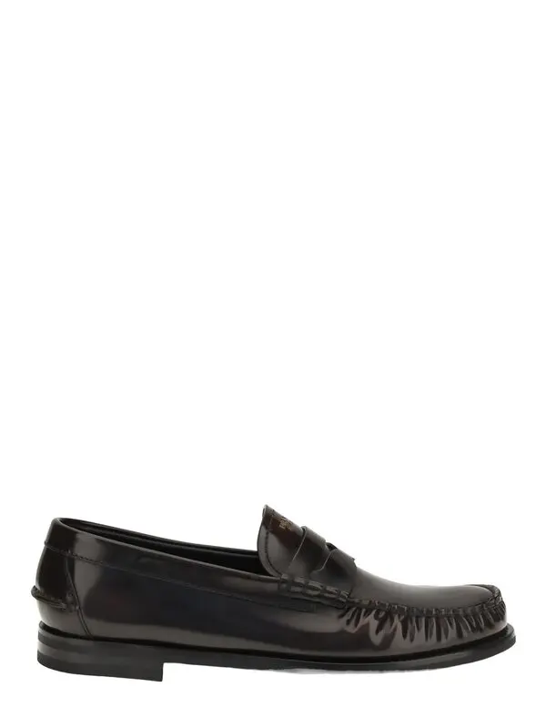 Prada Brushed Leather Loafers With Horsebit Detail - Brown