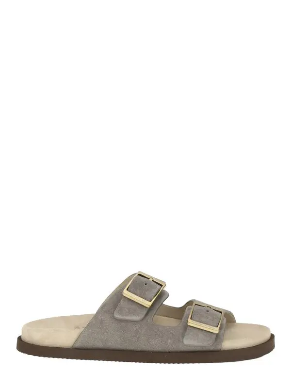 Brunello Cucinelli Suede Double Strap Sandals - Gray