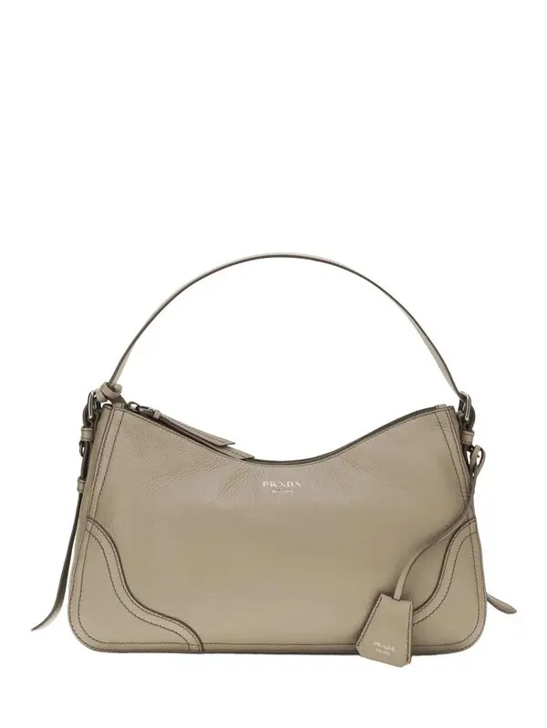 Prada Large Leather Shoulder Bag With Removable Keyring - Gray