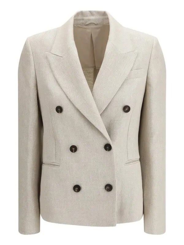 Brunello Cucinelli Button Herringbone Blazer - Cream