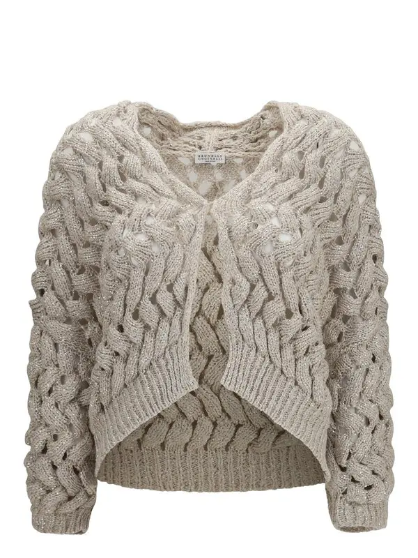 Brunello Cucinelli Openwork Sequin Cardigan - Cream