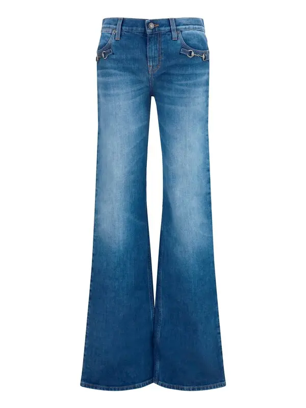 Gucci Stretch Cotton Jeans With Horsebit Detail - Blue