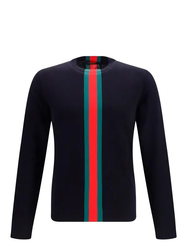 Gucci Knitted Cotton Sweater With Web Intarsia - Blue