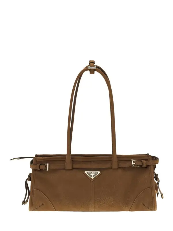 Prada Medium Bonnie Handbag In Nubuck Leather - Brown
